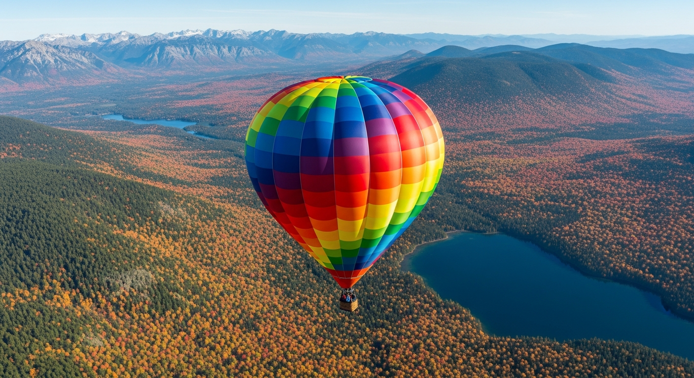 Hot air balloon over forest